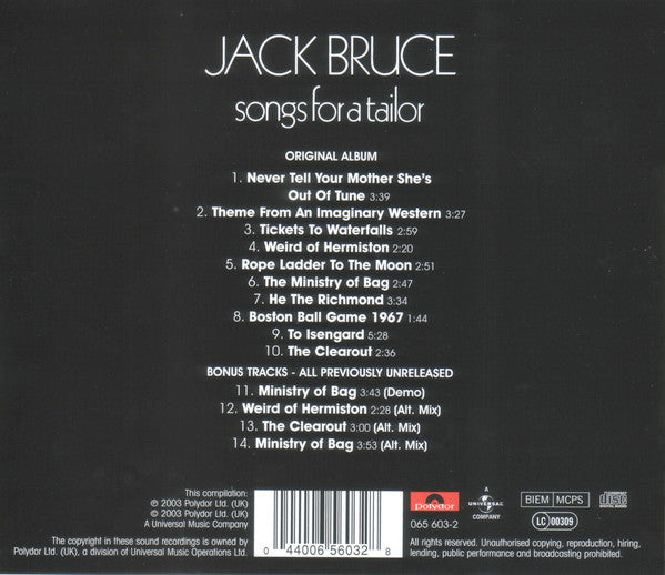 Songs For A Tailor by Jack Bruce – Groovie Records
