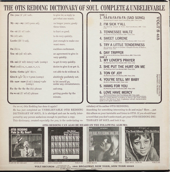 The Otis Redding Dictionary Of Soul - Complete & Unbelievable by Otis Redding - Groovierecords ...
